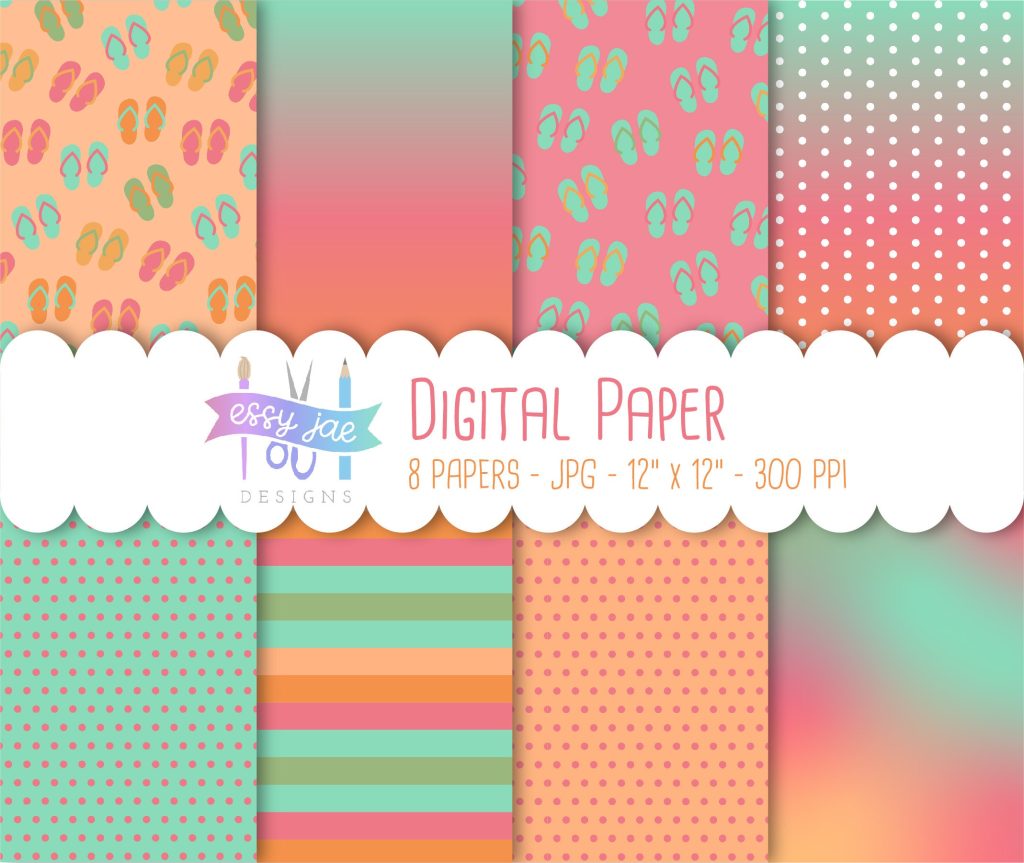8 Digital Paper Designs with Summer Theme – 12 x 12, 300 PPI: Flip ...