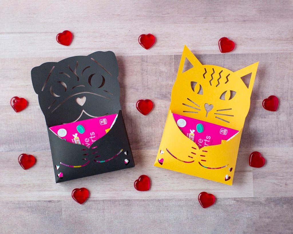Bundle: Cat and Pug Candy Holder Valentine Pocket Card SVG Cut Files ...